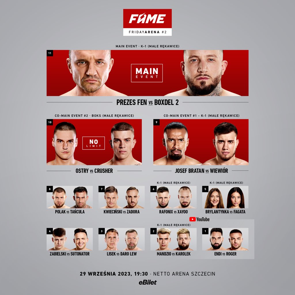 Fame Friday Arena 2 karta walk. Kto walczy na gali? 29.09.2023